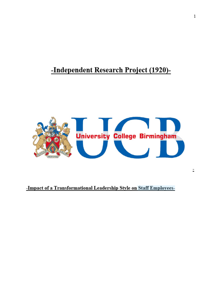 Independent Research Project | PDF | Transformational Leadership ...