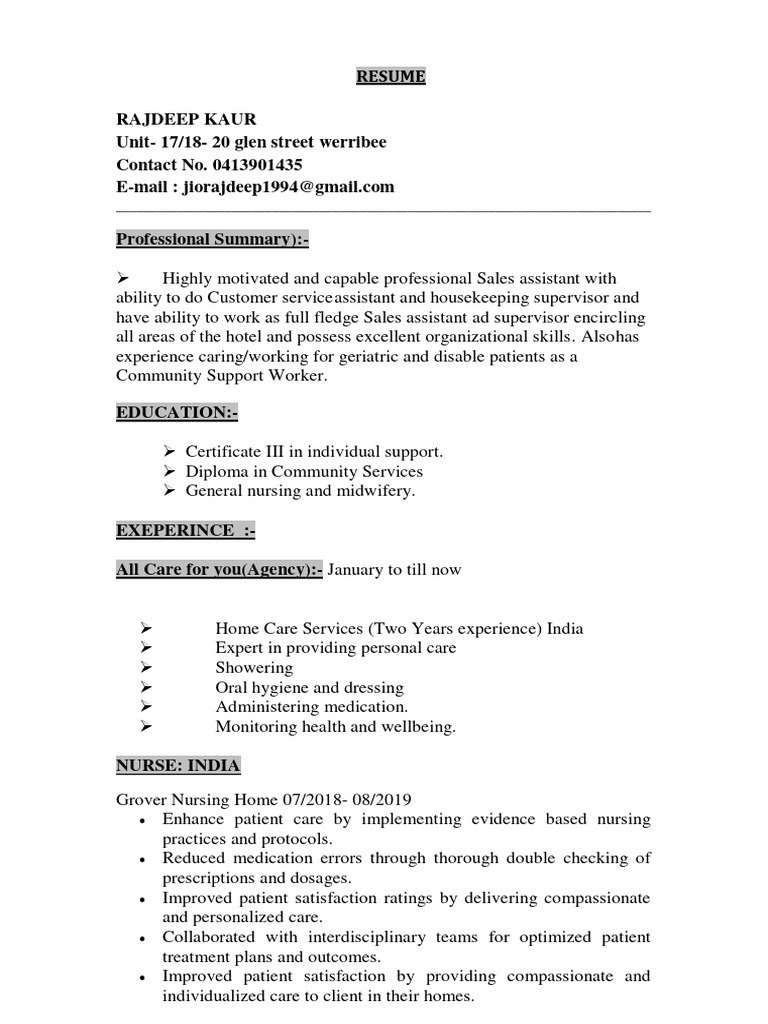 Rajdeep Kaur RESUME | PDF | Nursing | Patient Rajdeep Kaur RESUME | PDF | Nursing | Patient
