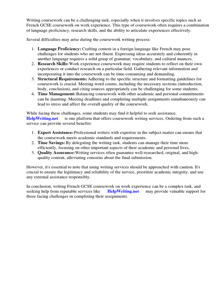 French GCSE Coursework Tips | PDF | Facebook | Experience