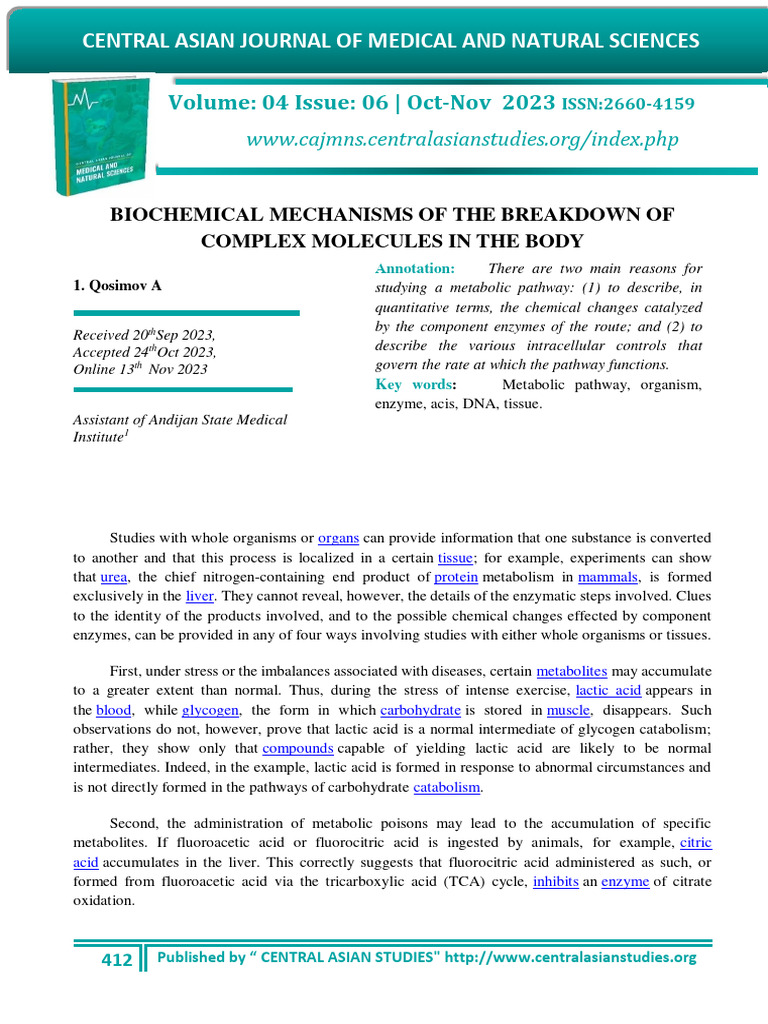 Biochemical Mechanisms of The Breakdown of Complex Molecules in The ...