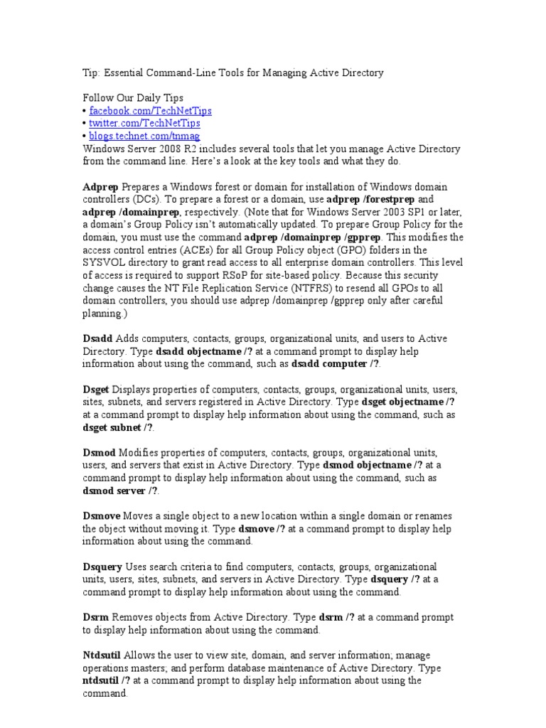 Essential Command Line Tools For Managing Active Directory Pdf 8125
