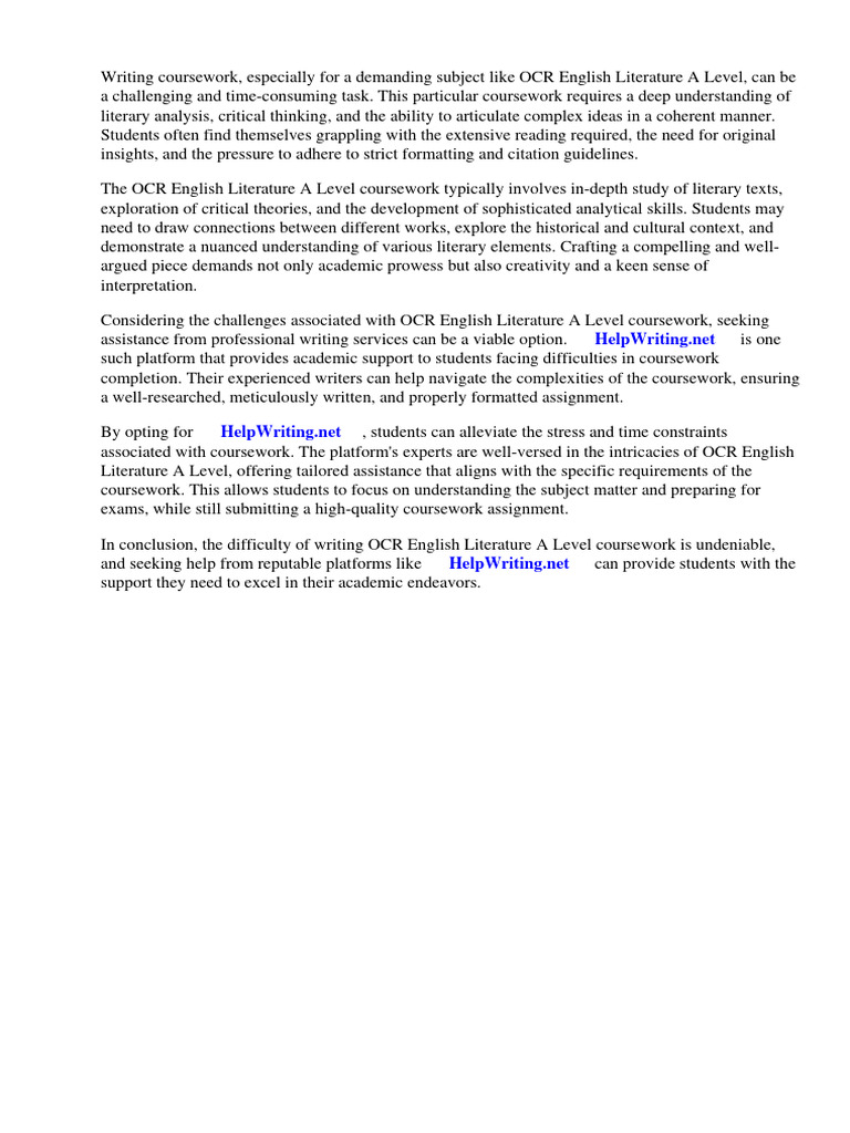 Ocr English Lit A Level Coursework Pdf Facebook Linked In