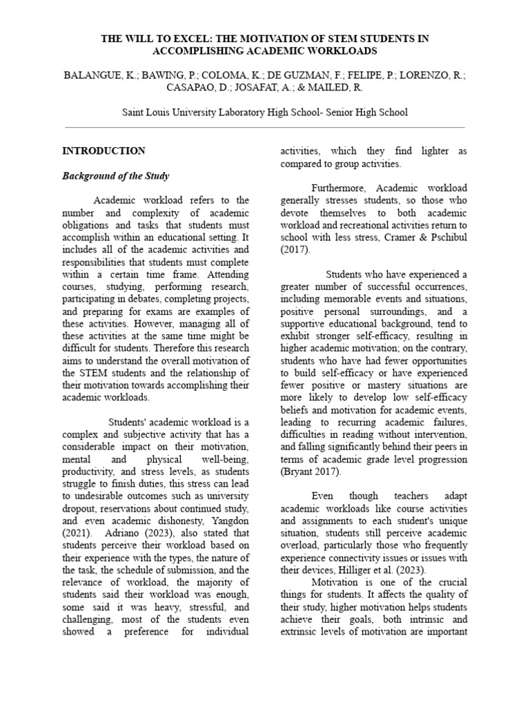 The Will To Excel - The Motivations of STEM Students in Accomplishing ...