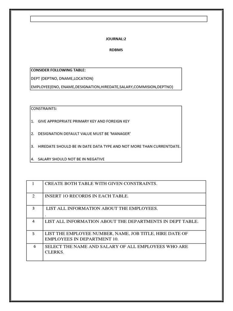 RDBMS Table Constraints & Queries | PDF | Salary | Data Management
