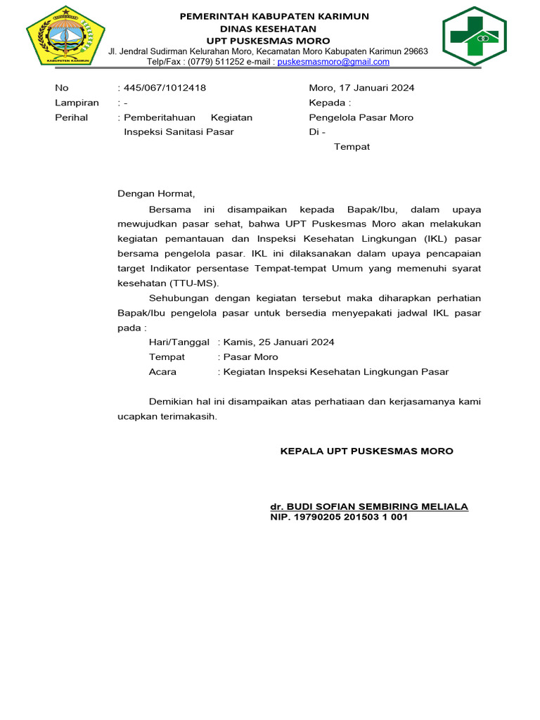 Surat Pemberitahuan Ikl Pasar | PDF