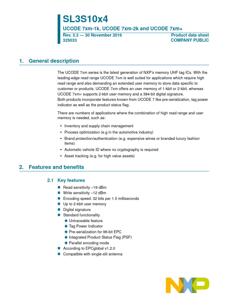 NXP UCODE 7xm Datasheet | PDF | Modulation | Wafer (Electronics)