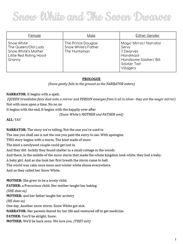 Snow White Script | PDF | Snow White | German Fairy Tales
