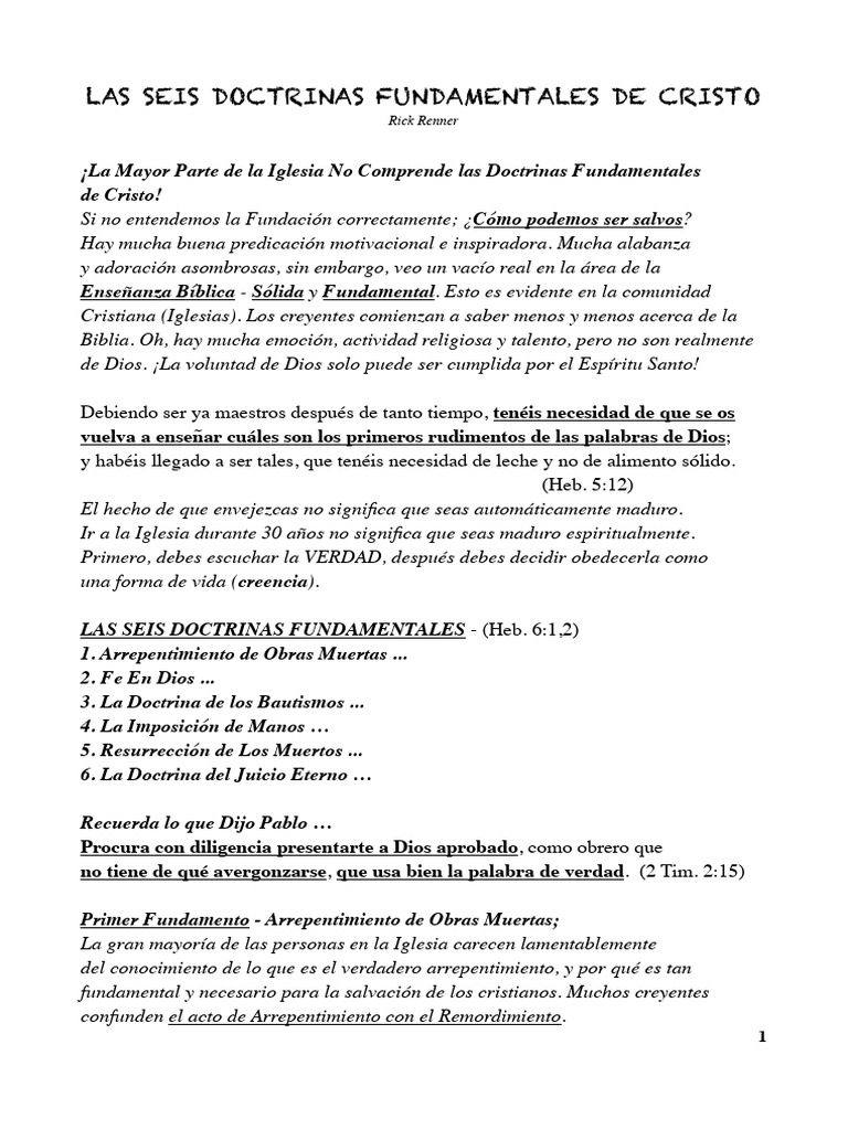 Las Seis Doctrinas Fundamentales de Cristo | PDF | La resurrección de Jesús | Cristo (título)