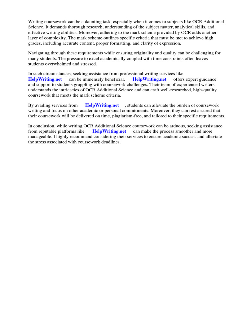 Ocr Additional Science Coursework Mark Scheme | PDF | Thesis | Student Assessment And Evaluation