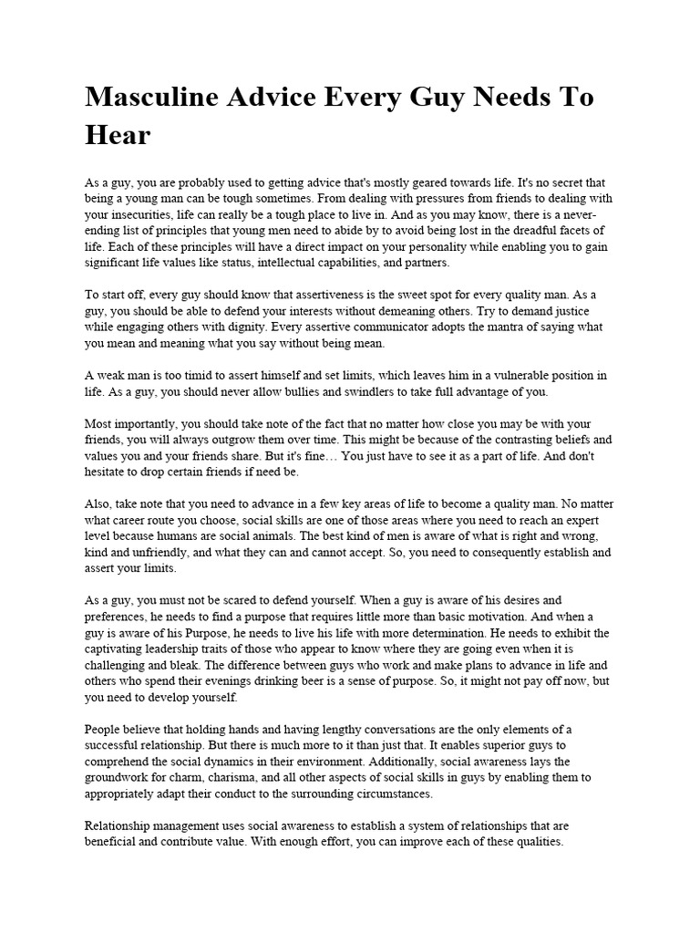 Essential Masculine Advice for Men | PDF | Leadership | Social Skills