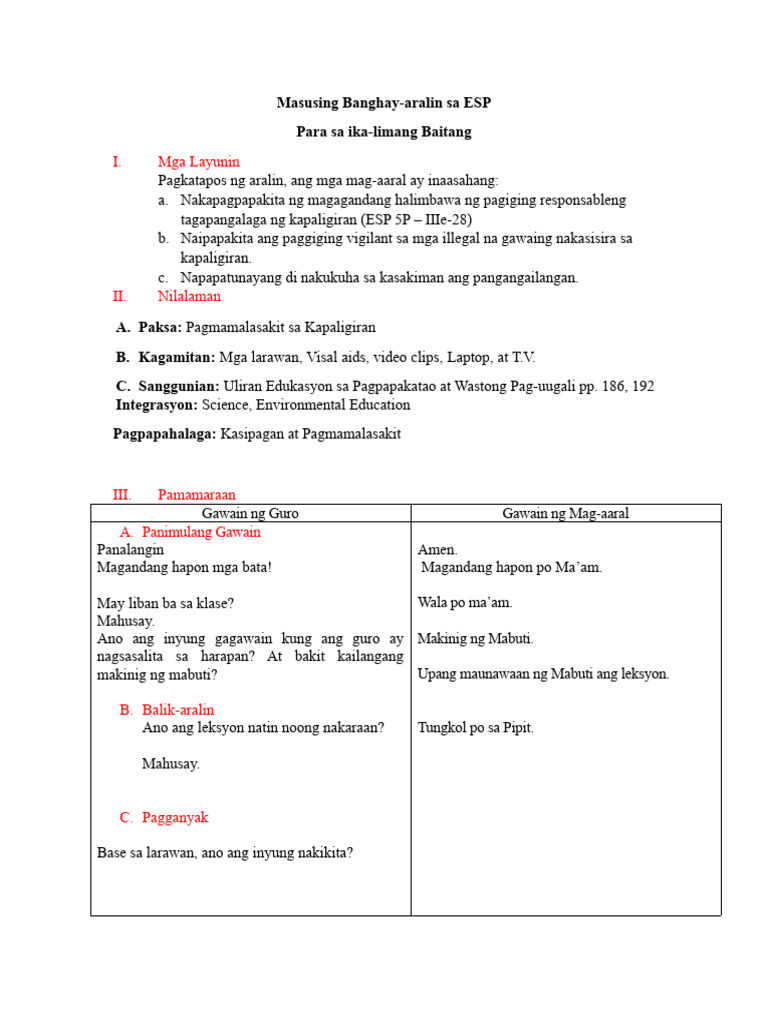 Detailed Lesson Plan in Grade 5 ESP | PDF