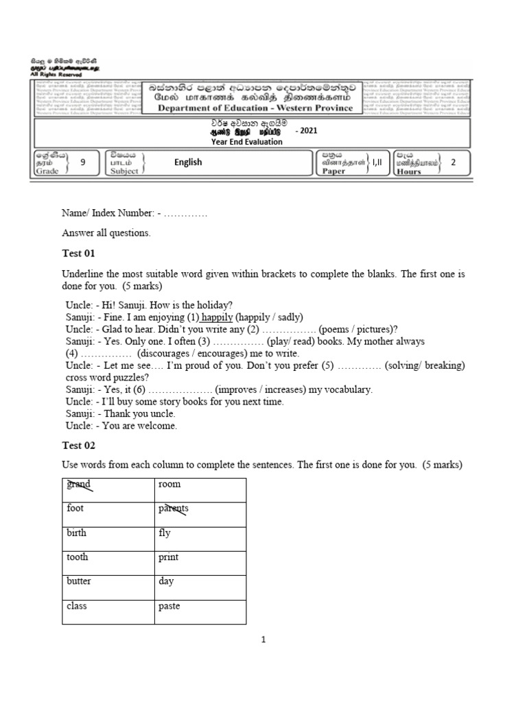 Western Province Grade 9 English 2021 3rd Term Test Paper 64128bddc388d ... Western Province Grade 9 English 2021 3rd Term Test Paper 64128bddc388d ...