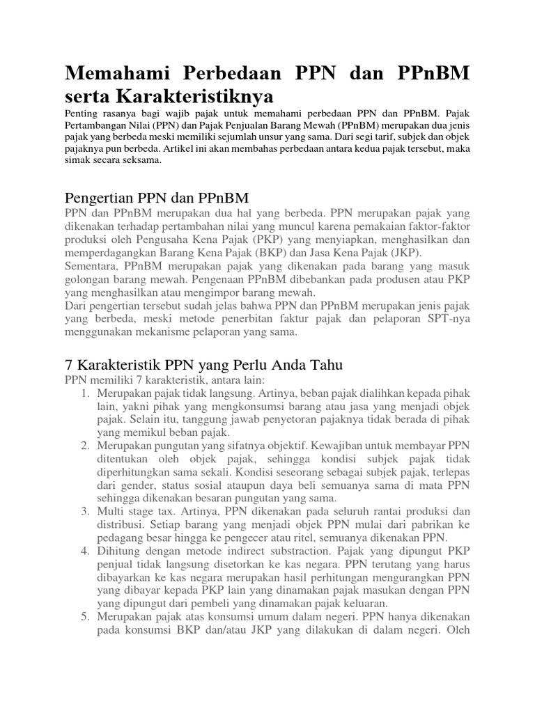 Memahami Perbedaan PPN Dan PPNBM Serta Karakteristiknya | PDF