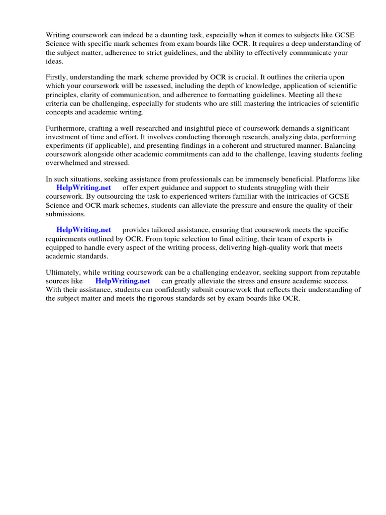 Gcse Science Coursework Mark Scheme Ocr | PDF | Thesis | Understanding