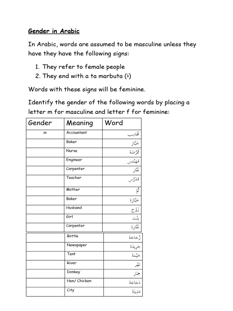 Gender in Arabic | PDF