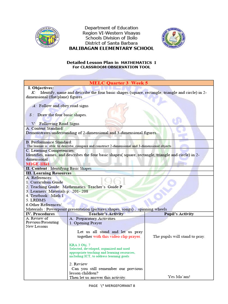 MELC Q3 W5 LP in Math | PDF