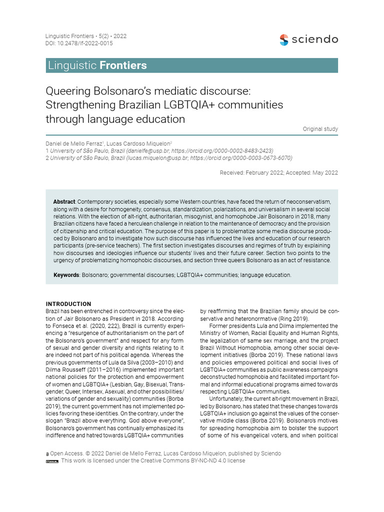 Queering Bolsonaro S Mediatic Discourses | PDF | Queer Theory | LGBTQIA+ Studies