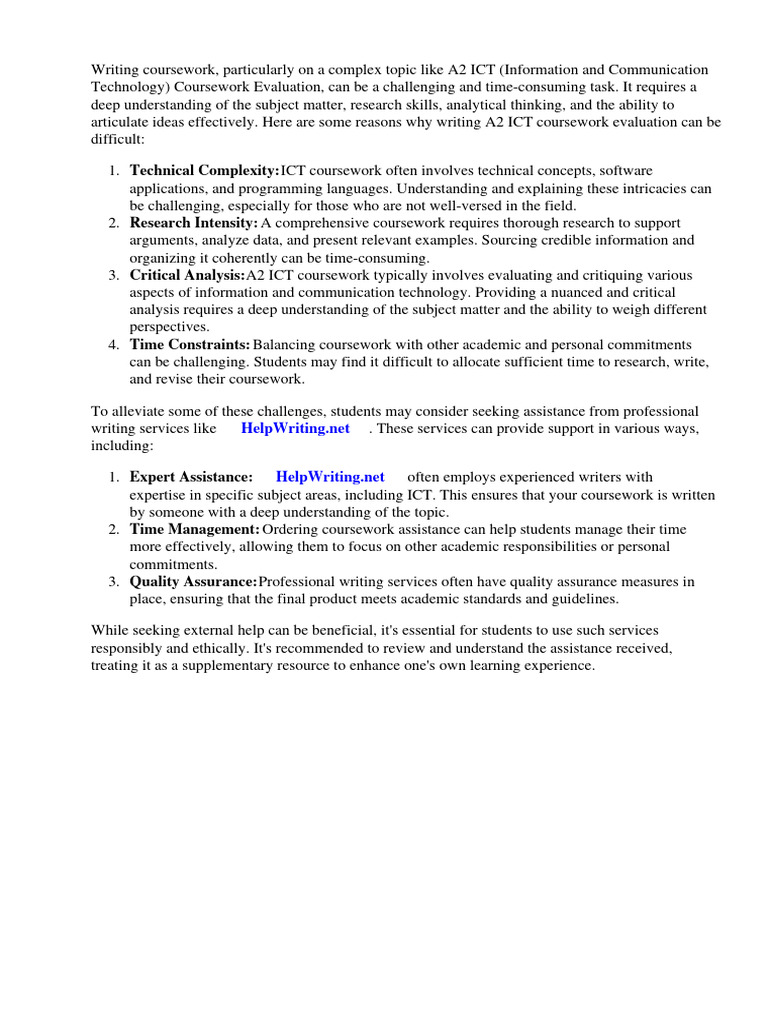 Challenges in A2 ICT Coursework Writing | PDF | Understanding | Information And Communications ...