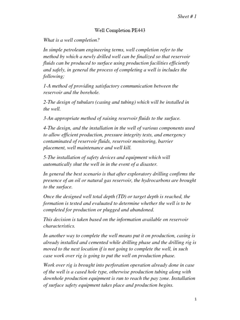 Well Completion | PDF | Casing (Borehole) | Oil Well