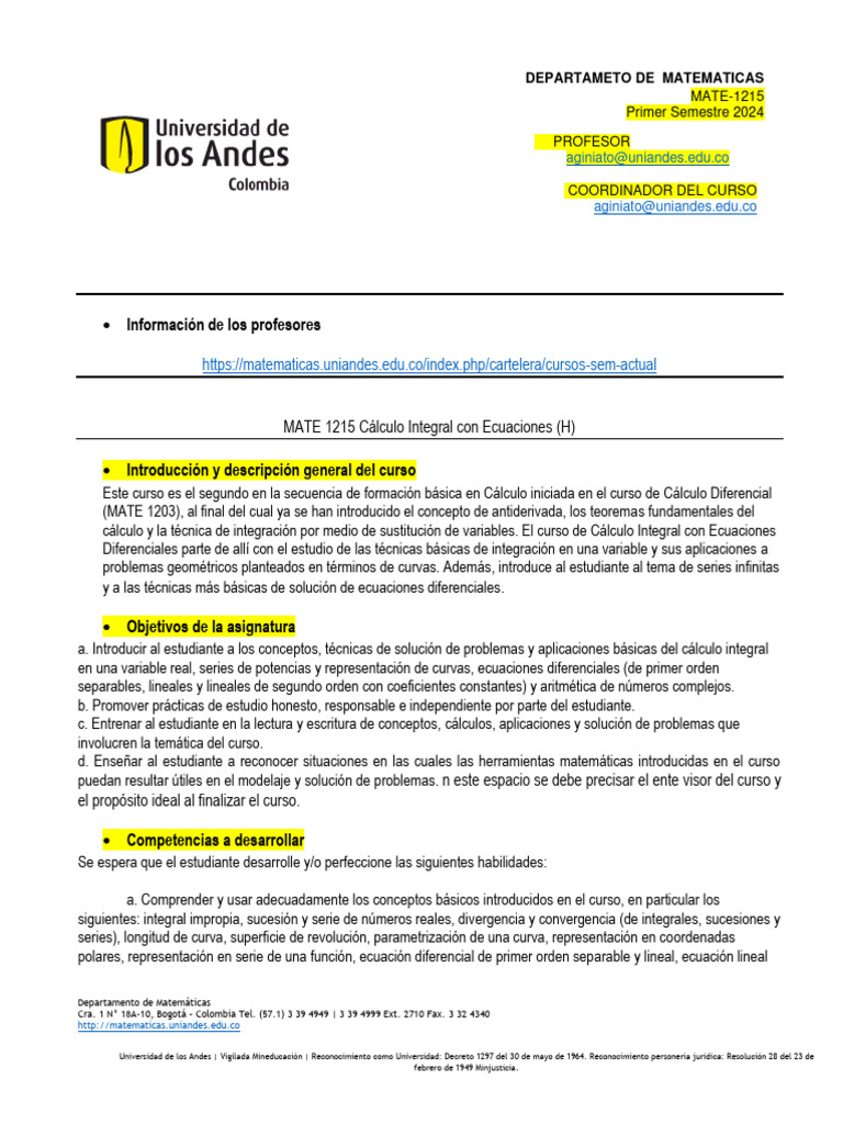 Programa Mate 12152024 | PDF | Integral | Ecuaciones