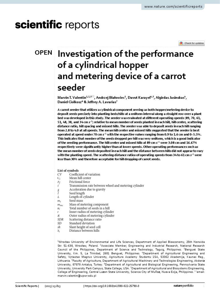 Investigation of The Performance of A Cylindrical Hopper and Metering ...