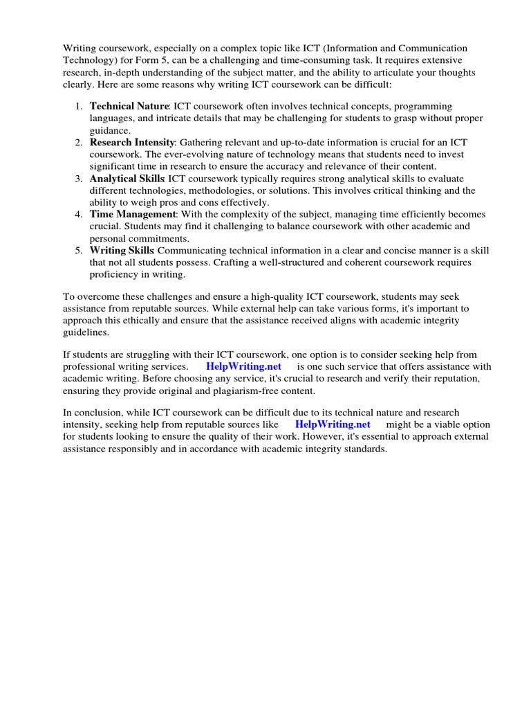 Ict Coursework Form 5 | PDF | Educational Technology | Thought