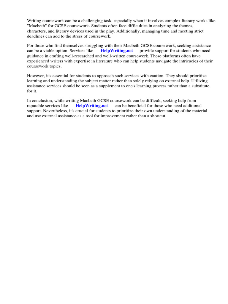 Macbeth Gcse Coursework Help | PDF | Macbeth