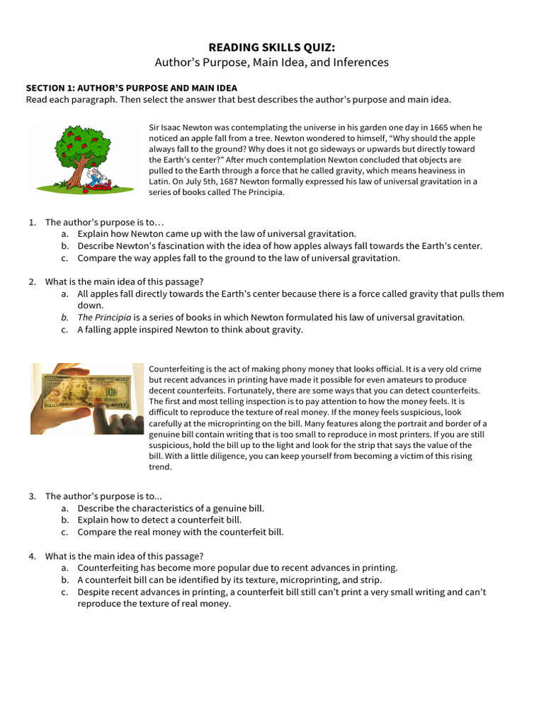 Reading Skills Quiz | PDF | Heliocentrism | Galileo Galilei