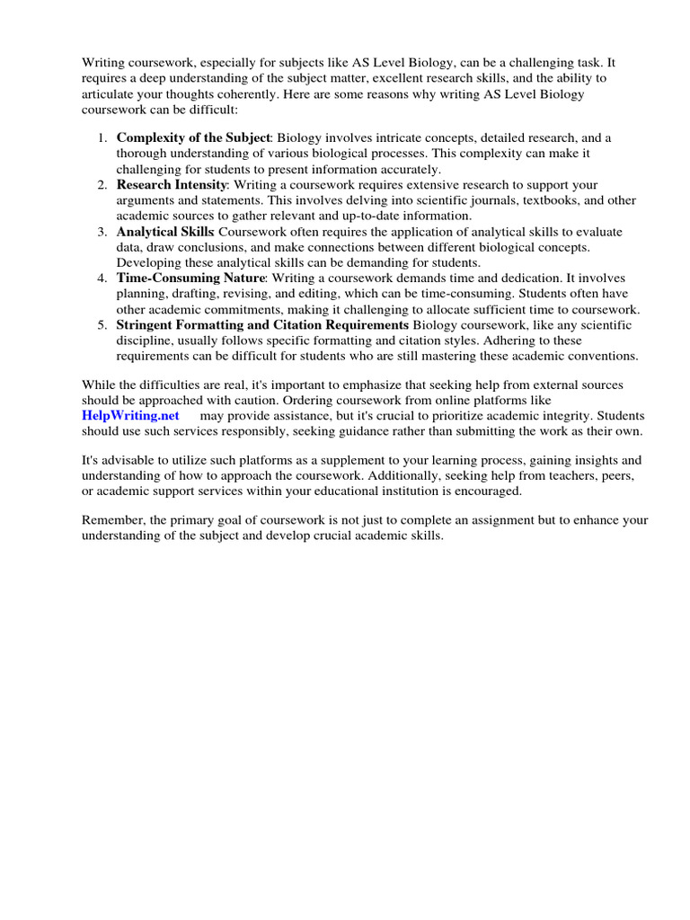 As Level Biology Coursework Help | PDF | Gce Advanced Level (United ...
