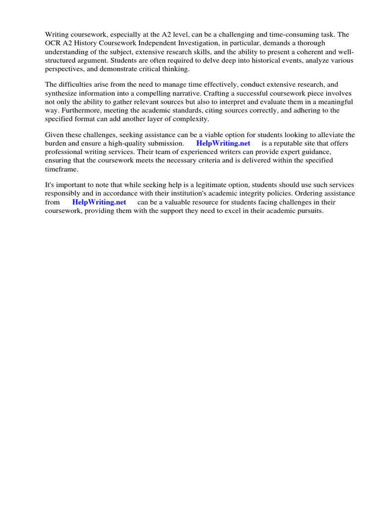 Ocr A2 History Coursework Independent Investigation Example | PDF | Gce ...