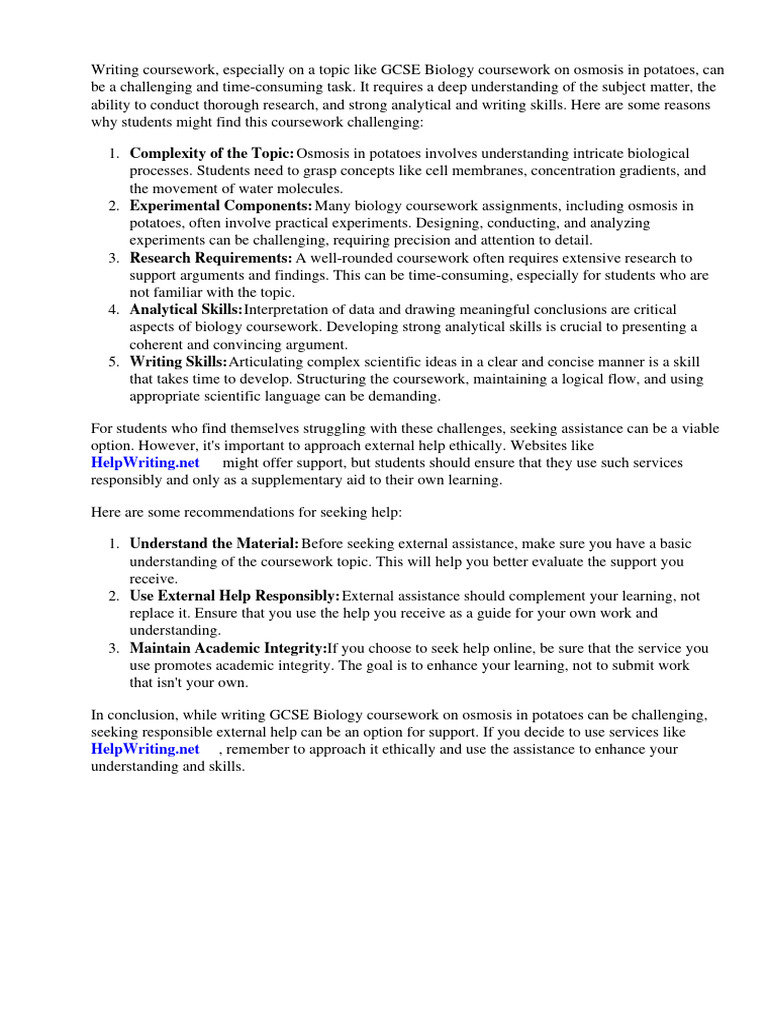 Gcse Biology Coursework Osmosis Potato | PDF | Osmosis | Applied And ...