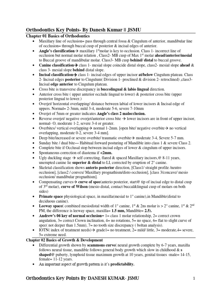 Ortho Key Points by Danesh | Download Free PDF | Skull | Tooth