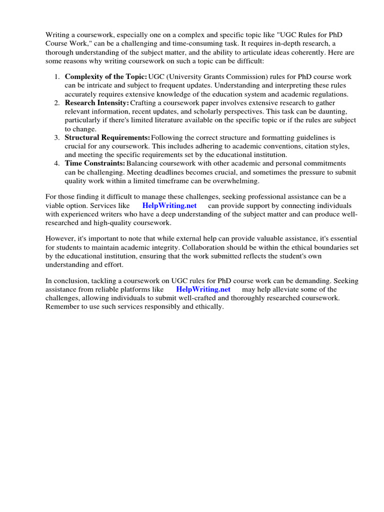Ugc Rules PHD Course Work | PDF | Doctor Of Philosophy | Academic Degree