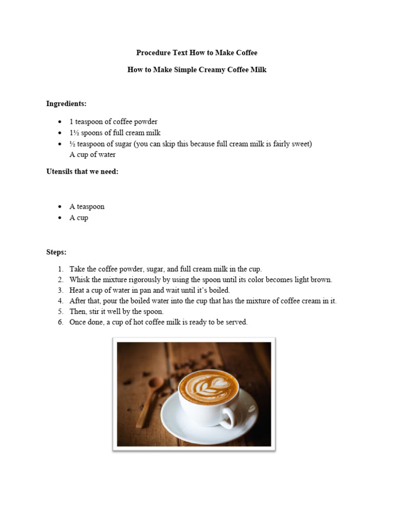 Procedure Text How To Make Coffee | PDF