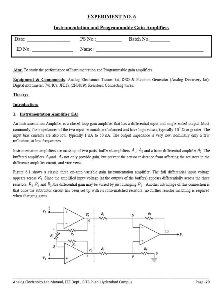 Experiment 6 - Inst Amp PGA | PDF