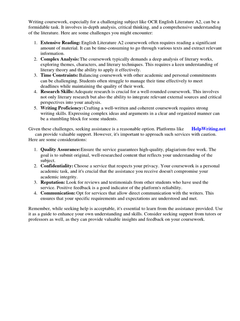 Ocr English Literature A2 Coursework | PDF | Essays | Critical Thinking