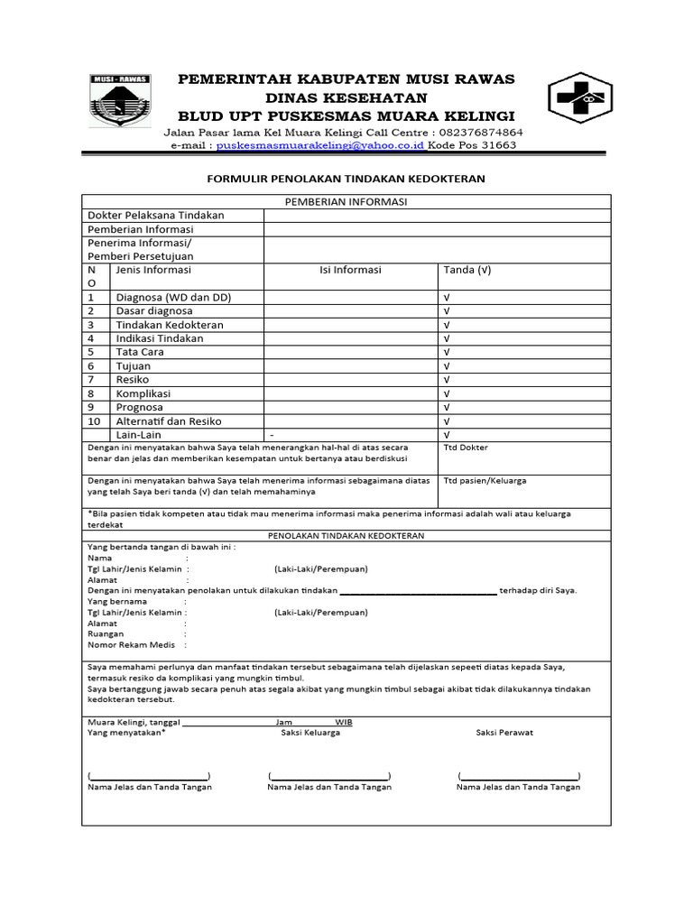 Formulir Penolakan Tindakan Kedokteran | PDF | Sains & Matematika