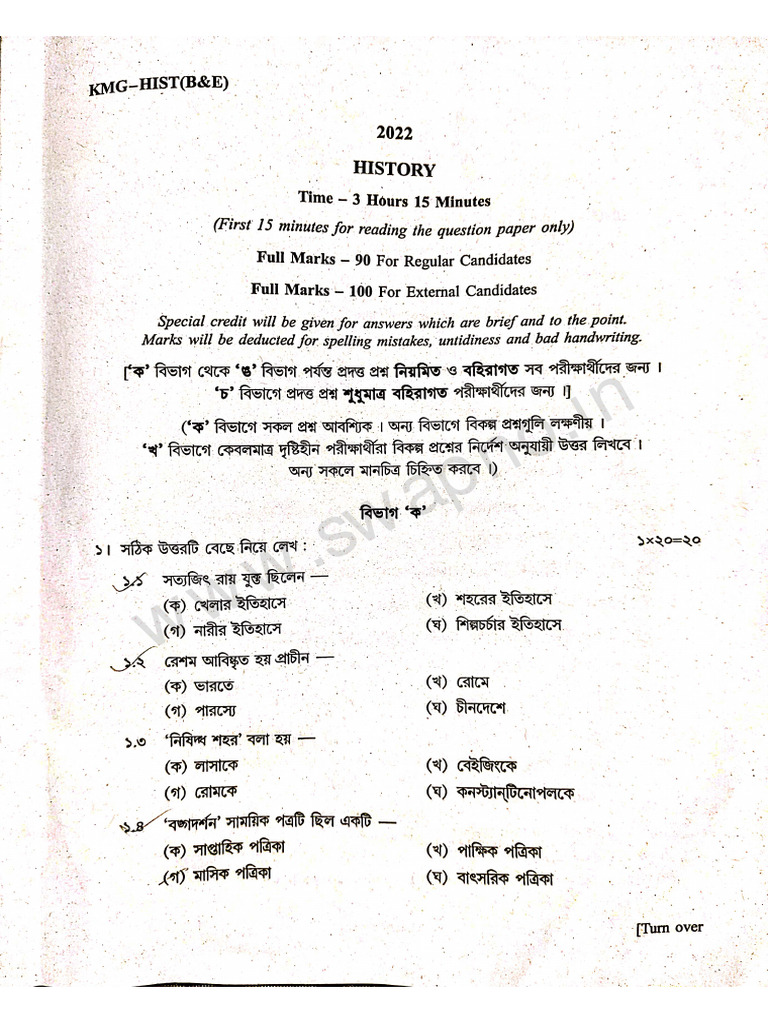 MP History Question Paper 2022 | PDF