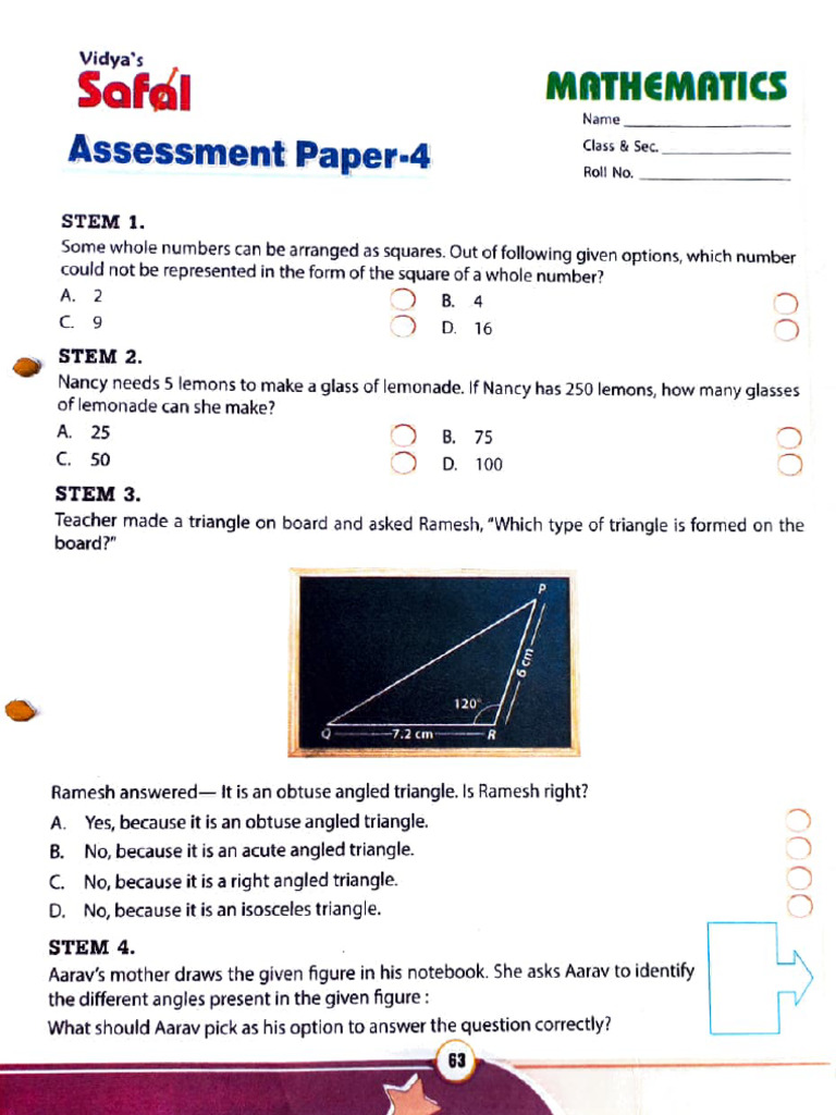 SAFAL - Mathematics - STD 8 - Set 4 | PDF | Euclid | Mathematical Objects