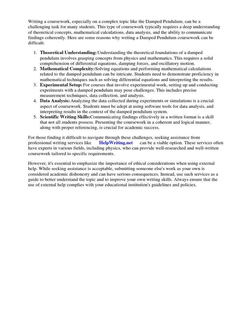 Damped Pendulum Coursework | PDF | Pendulum | Oscillation