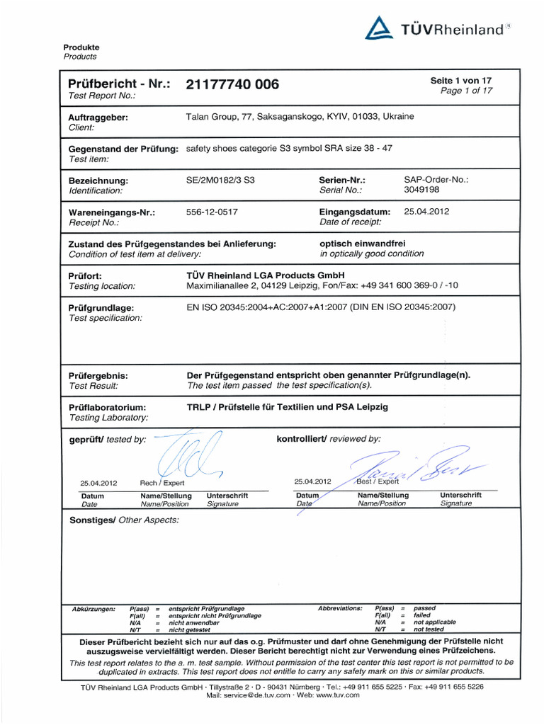 Talan Test Report Model 182 | PDF | Shoe | Materials