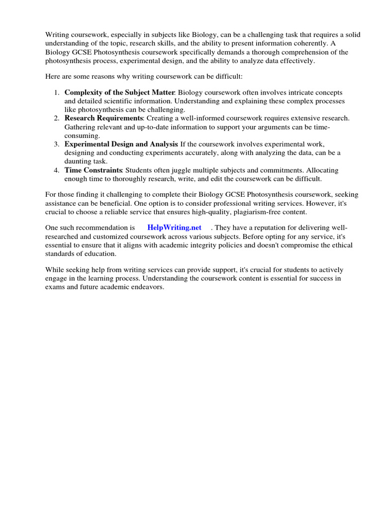 Biology Gcse Photosynthesis Coursework | PDF | Photosynthesis | Biology
