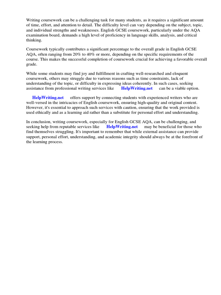 What Percentage Is Coursework in English Gcse Aqa | PDF | Gce Advanced Level (United Kingdom ...