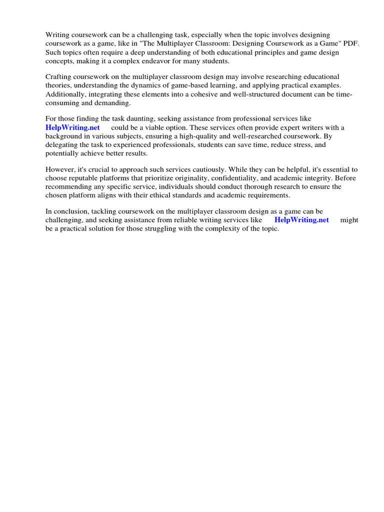 The Multiplayer Classroom Designing Coursework As A Game PDF | PDF ...