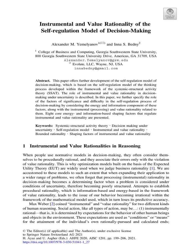 Instrumental and Value Rationality of The Self-Regulation Model of ...
