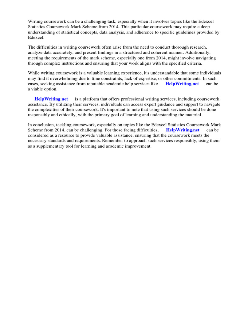 Edexcel Statistics Coursework Mark Scheme 2014 | PDF | Sampling (Statistics) | Statistics