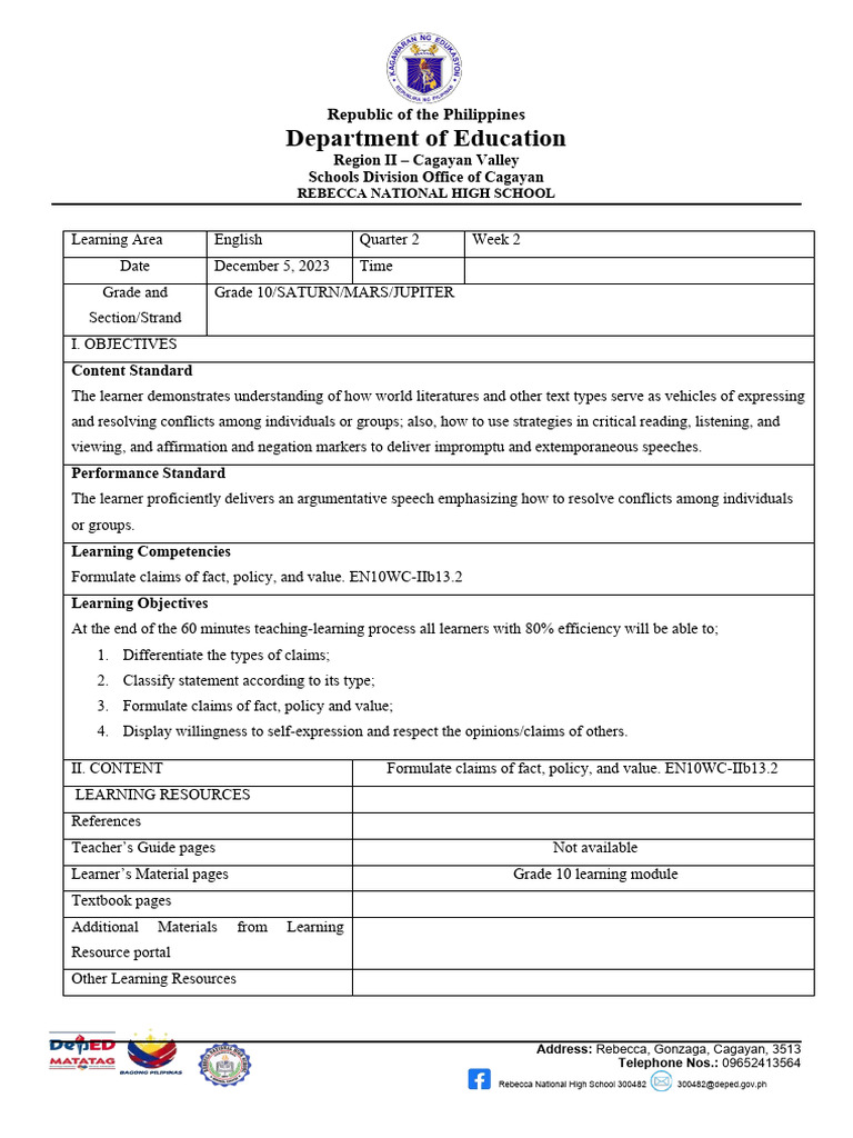 Lesson Plan Saturn Pdf Learning Evidence