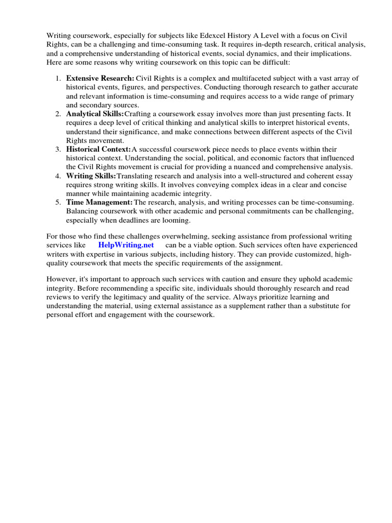 Edexcel History A Level Coursework Civil Rights | PDF | Critical ...