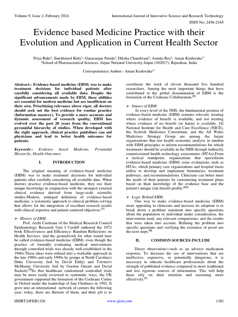 Evidence Based Medicine Practice With Their Evolution And Application