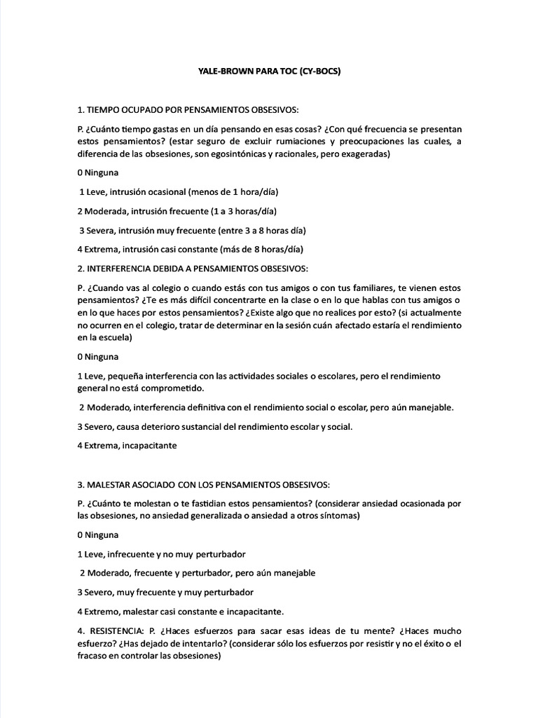 Cy Bocs Scale | PDF | Desorden obsesivo compulsivo | Ciencias del ...